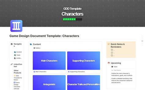 Game Design Document Characters Template By Beni Notion Marketplace