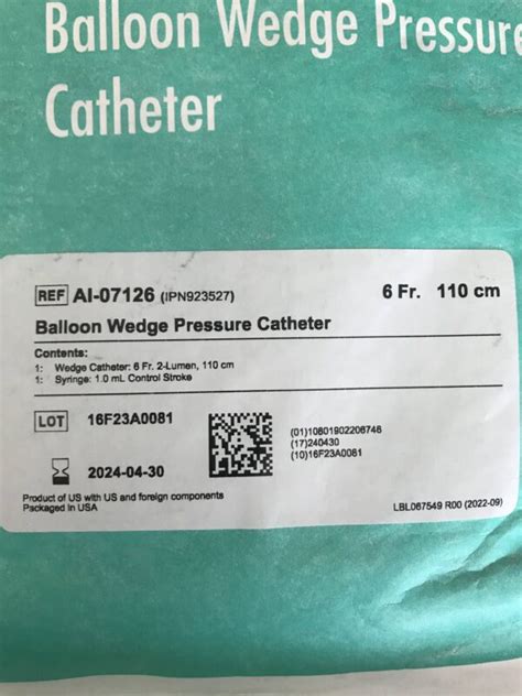 Arrow Ai 07126 Balloon Wedge Pressure Catheter 6f X 110cm X Gb Tech Usa