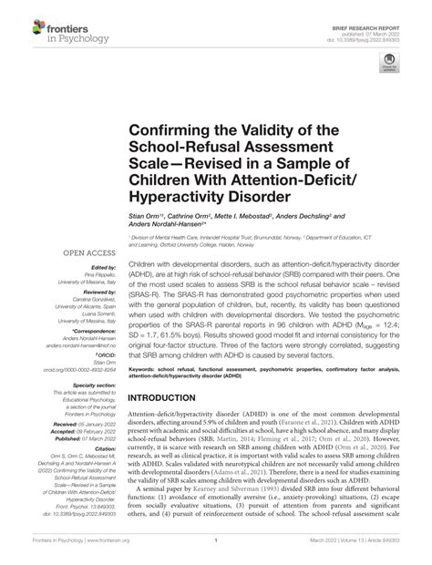 Pdf Confirming The Validity Of The School Refusal Assessment Scale Revised Sras R In A