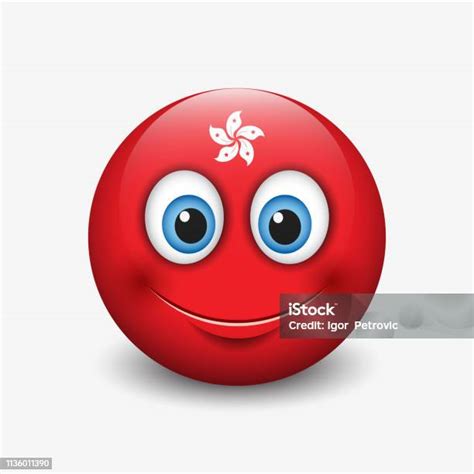 可愛的表情符號隔離在白色背景與香港旗子動機笑臉向量例證向量圖形及更多亞洲圖片 亞洲 人體部分 剪裁圖 Istock
