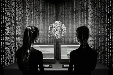 Two Women Standing In Front Of A Computer Screen While Working Together