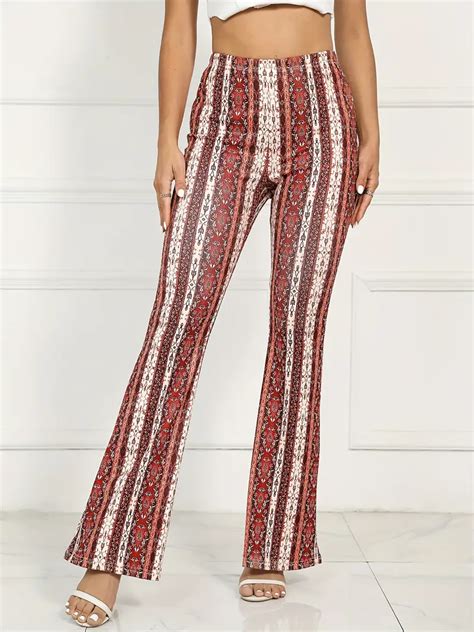 Boho Floral Print High Waist Pants Bodycon Wide Leg Stretchy Temu