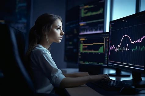 Premium Ai Image Trader Forex Trading Girl Woman Works In A Dark Room