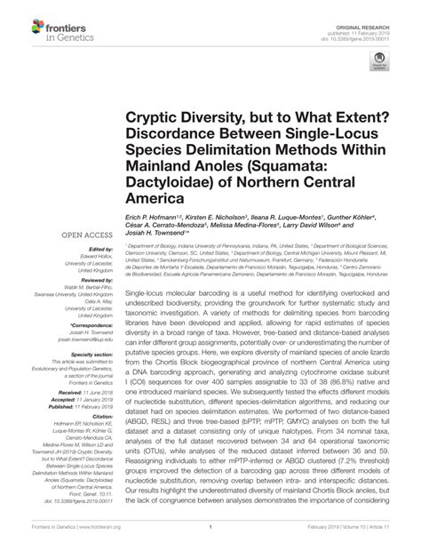 Pdf Cryptic Diversity But To What Extent Discordance Between Single