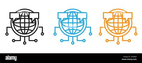 Global Forum Icon Black Line Art Vector In Black And White Outline Set