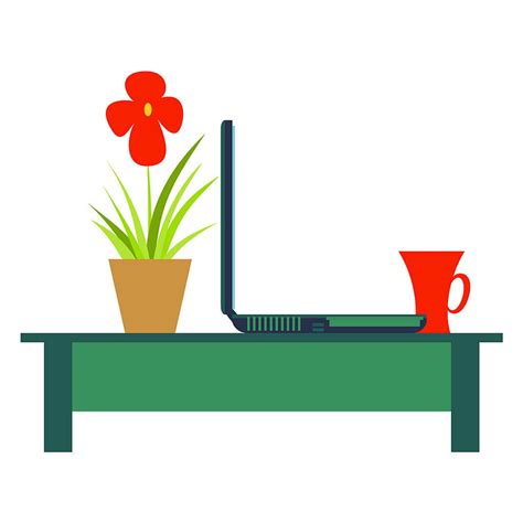 직장 책상 컴퓨터 공장 커피 최고 각도 벡터 Ai Eps Uidownload