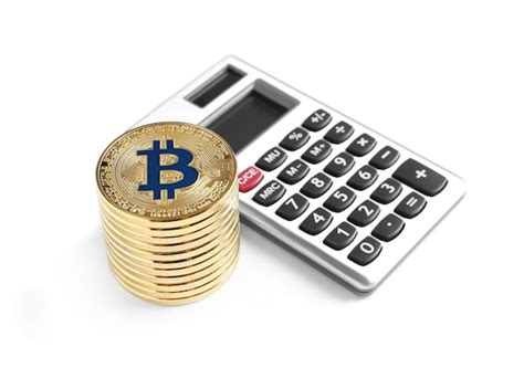 Premium Photo Golden Bitcoins With Calculator On White Background
