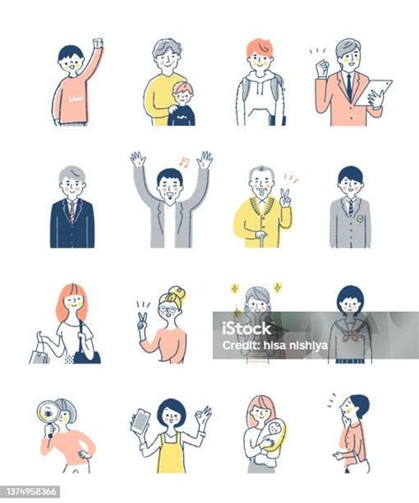 Ilustrasi Pria Dan Wanita Dengan Ekspresi Wajah Positif Set Tubuh