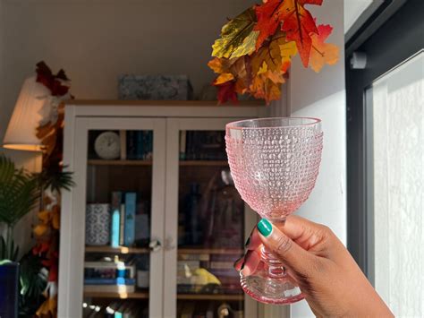 Pink Glass Goblet With Hobnail Design Texture Colored Glass Etsy