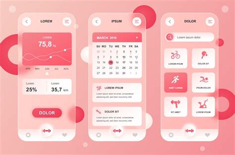 의료용 모바일 앱을위한 사용자 인터페이스 요소 진단 및 치료 약국 및 실험실 Gui 템플릿 독특한 Neumorphic Ui