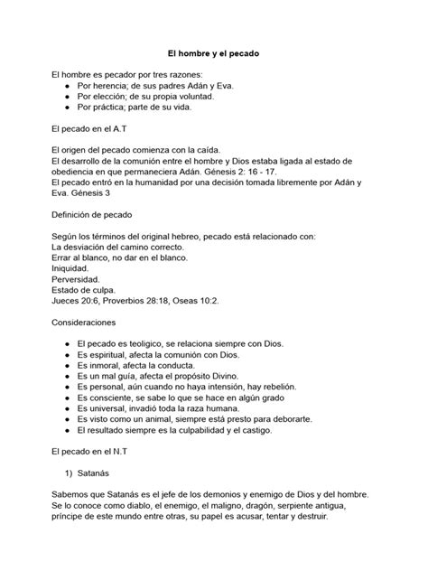 El Hombre Y El Pecado A Su Imagen Pdf Pecado Creencia Religiosa
