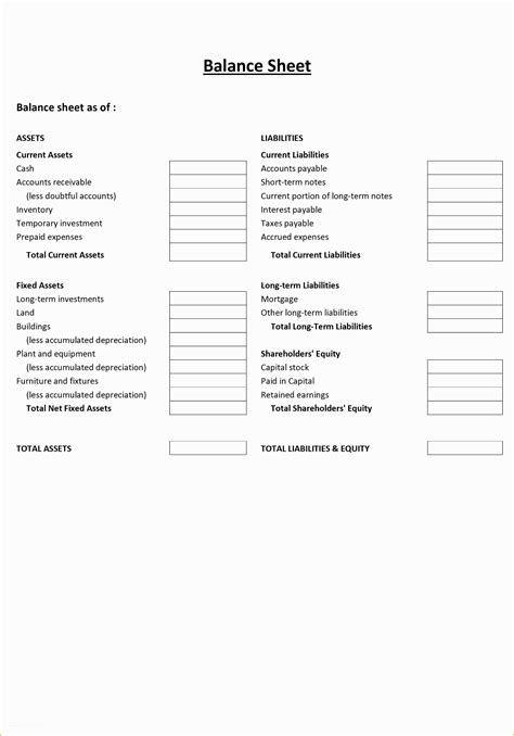 Free Printable Balance Sheet Worksheets