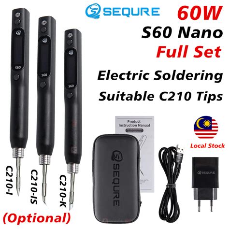 Sequre S60 Nano 60w Oled Electric Soldering Iron Mobile Phone Repair Tool Full Set C210 Tips Usb