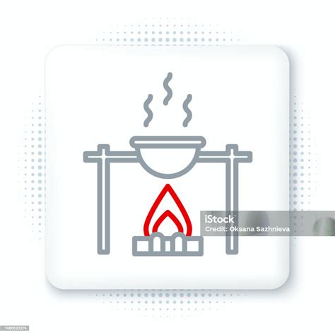 Api Unggun Garis Dan Ikon Pot Terisolasi Pada Latar Belakang Putih Api