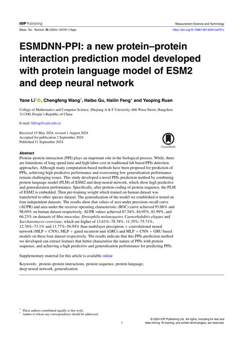 Esmdnn Ppi A New Protein Protein Interaction Prediction Model Developed With Protein Language