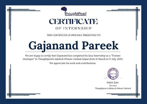 gajanand pareek on linkedin i completed my internship at thoughtpearls