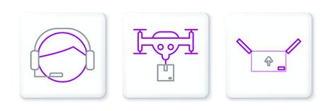 교통 기호가 있는 라인 골판지 상자를 설정하고 운영자를 터치하고 배송 드론을 패키지 아이콘으로 표시합니다 벡터 0명에 대한 스톡 벡터 아트 및 기타 이미지 Istock