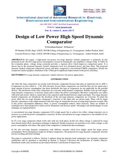 Design Of Low Power High Speed Dynamic Comparator Pdf Amplifier