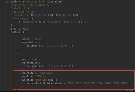 js datatable中导出pdf右侧列被截断的问题解决