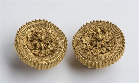 Ancient Greek Gold Garment Fasteners With Floral Design