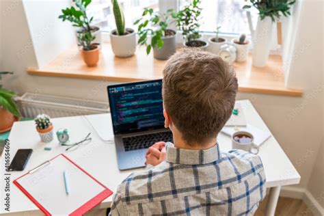 Closeup Coding On Screen Mans Hands Coding And Programming On Screen