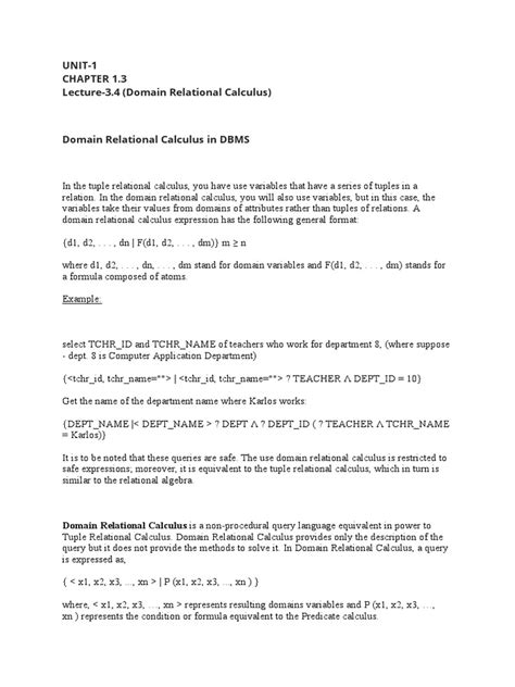 Notes Chapter 13 Lecture 134 Domain Relational Calculus Pdf Relational Model Mathematics