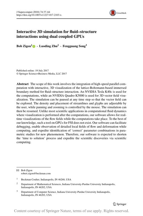 Interactive 3d Simulation For Fluid Structure Interactions Using Dual Coupled Gpus Request Pdf