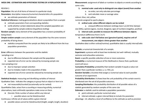 qm2 review week 1 and2 notes week one estimation and hypothesis