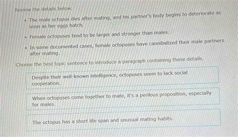 Solved Review The Details Below The Male Octopus Dies After Mating