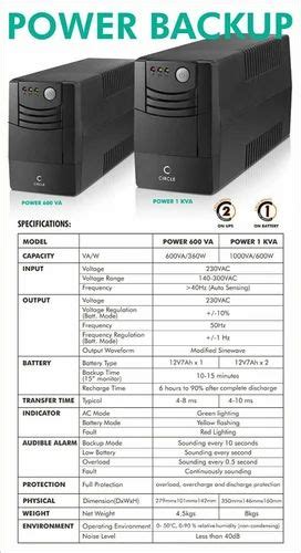 Circle 1kva Ups With Battery Microprocessor Control Power Backup And Protection Black At ₹ 3850