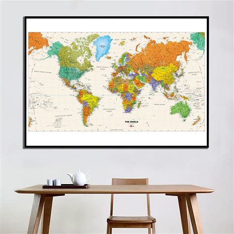 Andbestand Foldable World Map Physical Map Large Poster Unframed Wall