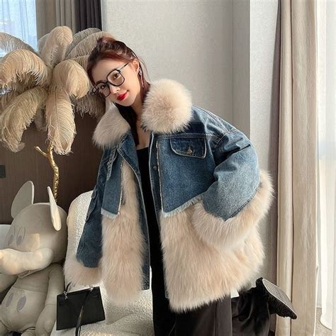 Winter Cotton Jacket Zx Beige Xl Denim Jacket With Fur