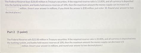 Solved The Federal Reserve Buys 28 00 Million In Treasury Chegg