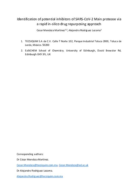 Pdf Identification Of Potential Inhibitors Of Sars Cov 2 Main