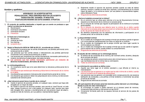Exámen noviembre 2009 preguntas y respuestas Nombre y Studocu