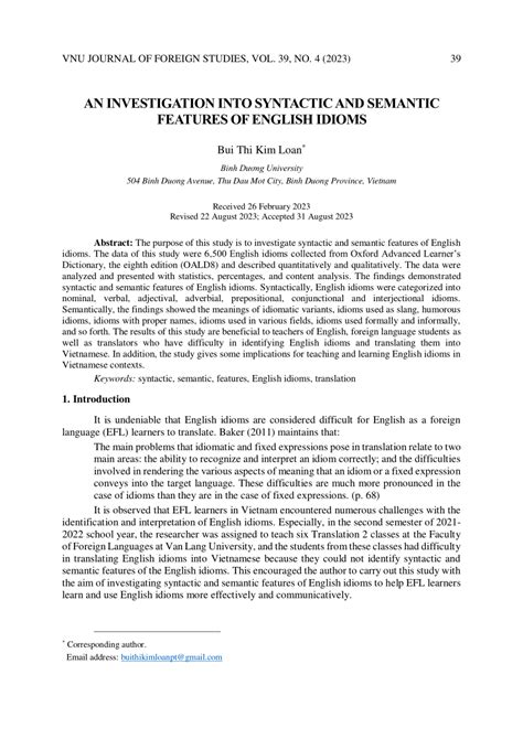 Pdf An Investigation Into Syntactic And Semantic Features Of English