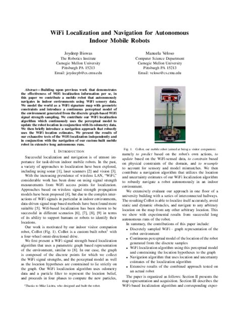 Pdf Paper Wi Fi Localization And Navigation For Autonomous Indoor Mobile Robots Uuasin Kaow