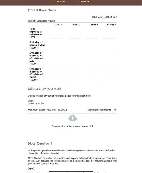 Solved Report Summary 16pts Calculations Table View List View Table