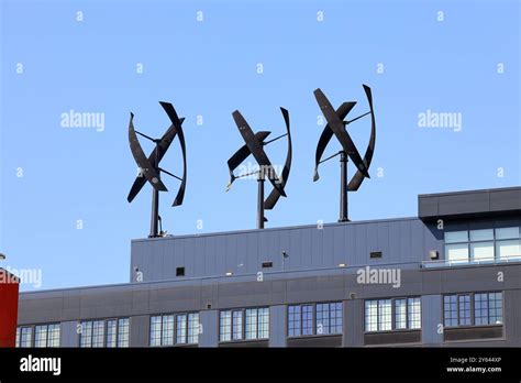 Helical Shaped Vertical Axis Wind Turbines Located On Top Of Pearson Court Square A Residential