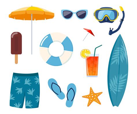 Summer Beach Elements Set Summer Colorful Objects Collection For