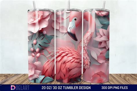 3D Pink Flamingo Flowers Tumbler Wrap