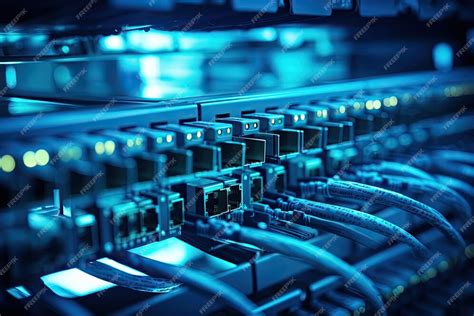 Premium Ai Image Network Cables Connected To Switch Close Up Of Data Center Hardware