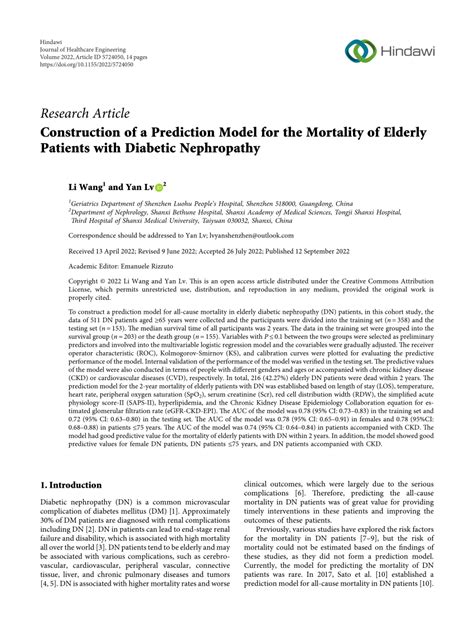 pdf construction of a prediction model for the mortality of elderly patients with diabetic