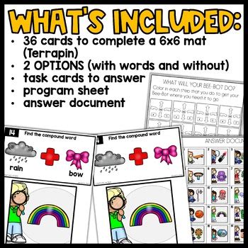 Compound Words Bee Bot Printables Coding Activity TpT