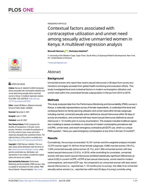 Pdf Contextual Factors Associated With Contraceptive Utilization And