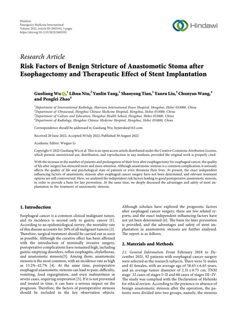 Pdf Risk Factors Of Benign Stricture Of Anastomotic Stoma After