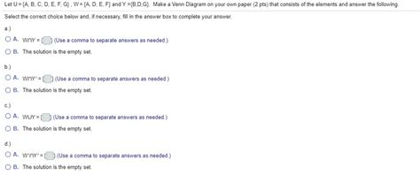 Solved Let U A B C D E F G W A D E F And Y Chegg Com