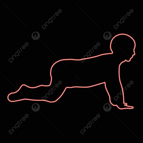 Ilustración Vectorial De Estilo Plano De Un Bebé Gateando Rojo Neón Vector Png Dibujos Vector