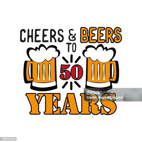 맥주 머그잔과 함께 50 년 재미있는 생일 텍스트에 환호와 맥주 생일에 대한 스톡 벡터 아트 및 기타 이미지 생일 50 유리잔 Istock