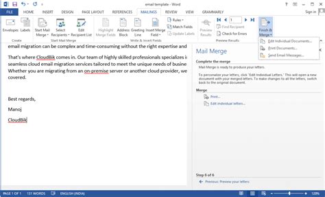 how to mail merge outlook using word to send bulk emails